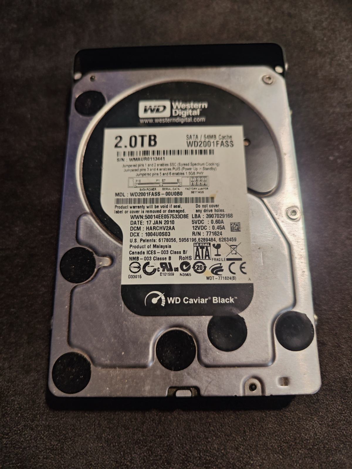 Western Digital WD2001FASS-00U0B0 - 2TB 7.2K RPM 64MB Cache SATA 3.5