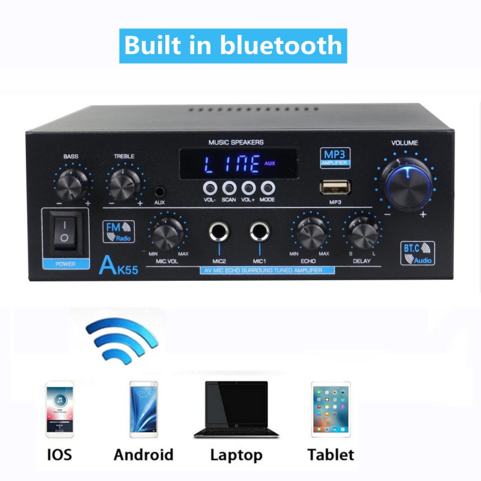**AUDIO AMPLIFIER BLUETOOTH USB SD CARD ULAZ ZA 2 MIKROFONA*NOVO*