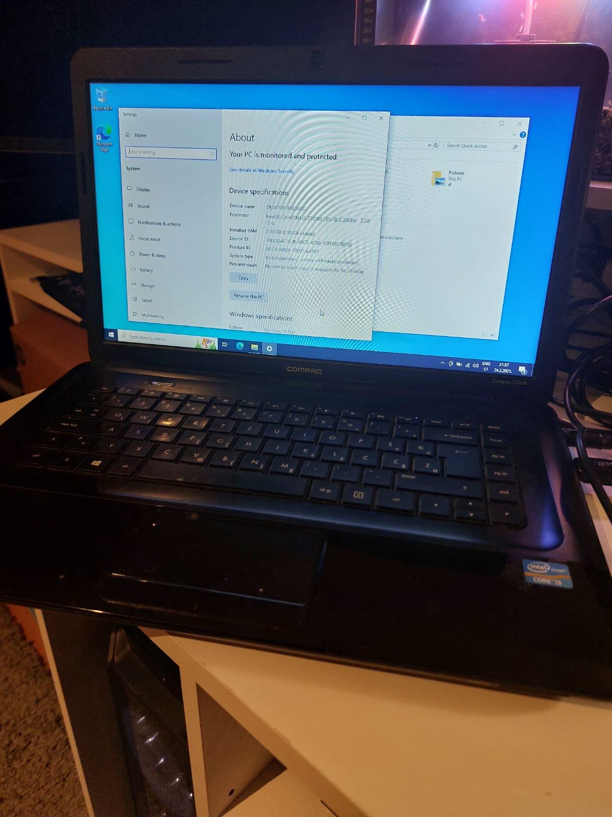 HP Compaq CQ58, Intel i3, 2GB RAM,1TB HDD, WINDOWS 10 PRO