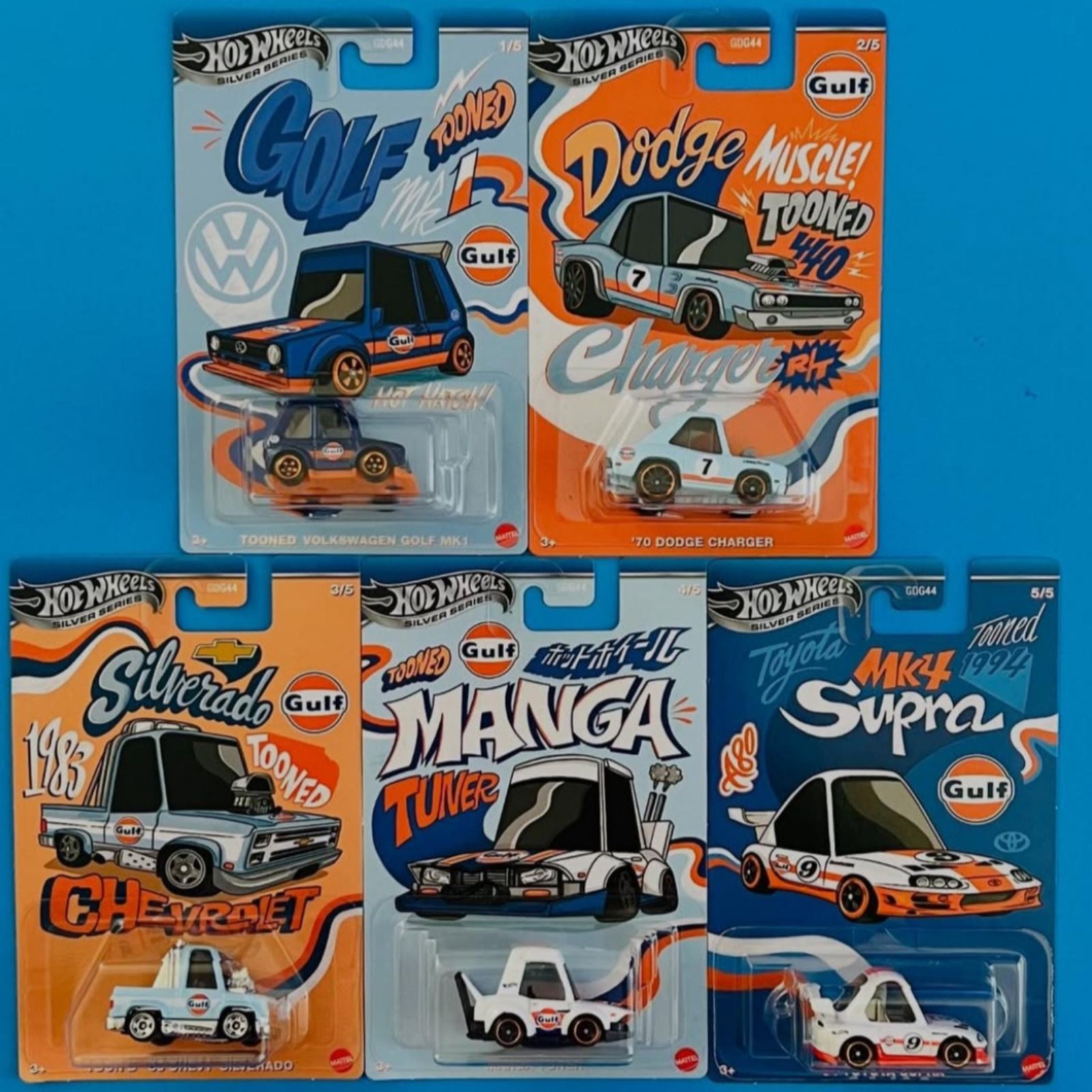 hot wheels silver series set 5 kom gulf golf, supra, silverado, dodge
