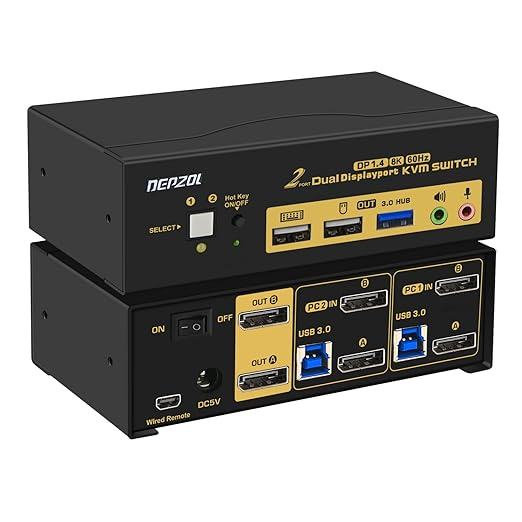 KVM Switch Dual Monitor DisplayPort 1.4 4K@144Hz 5K 2 Port USB 3.0