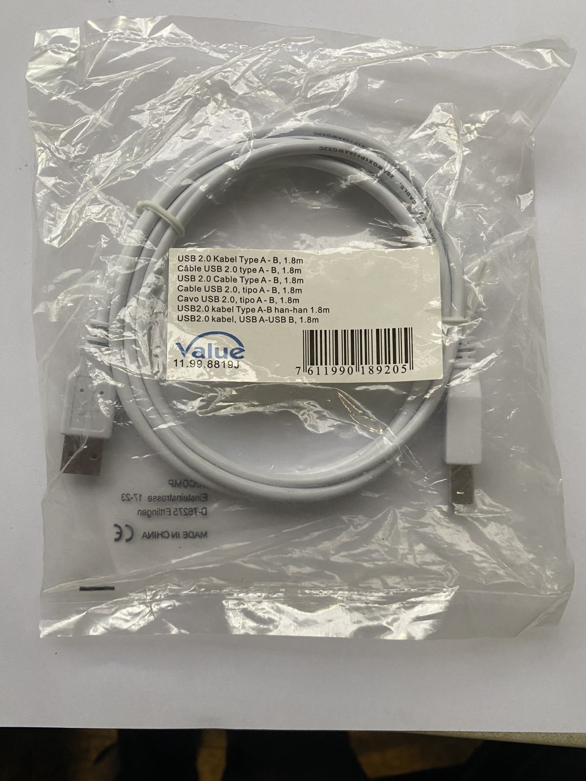 USB-A na USB-B kabel (za printere), 1,8m - Novo i zapakirano