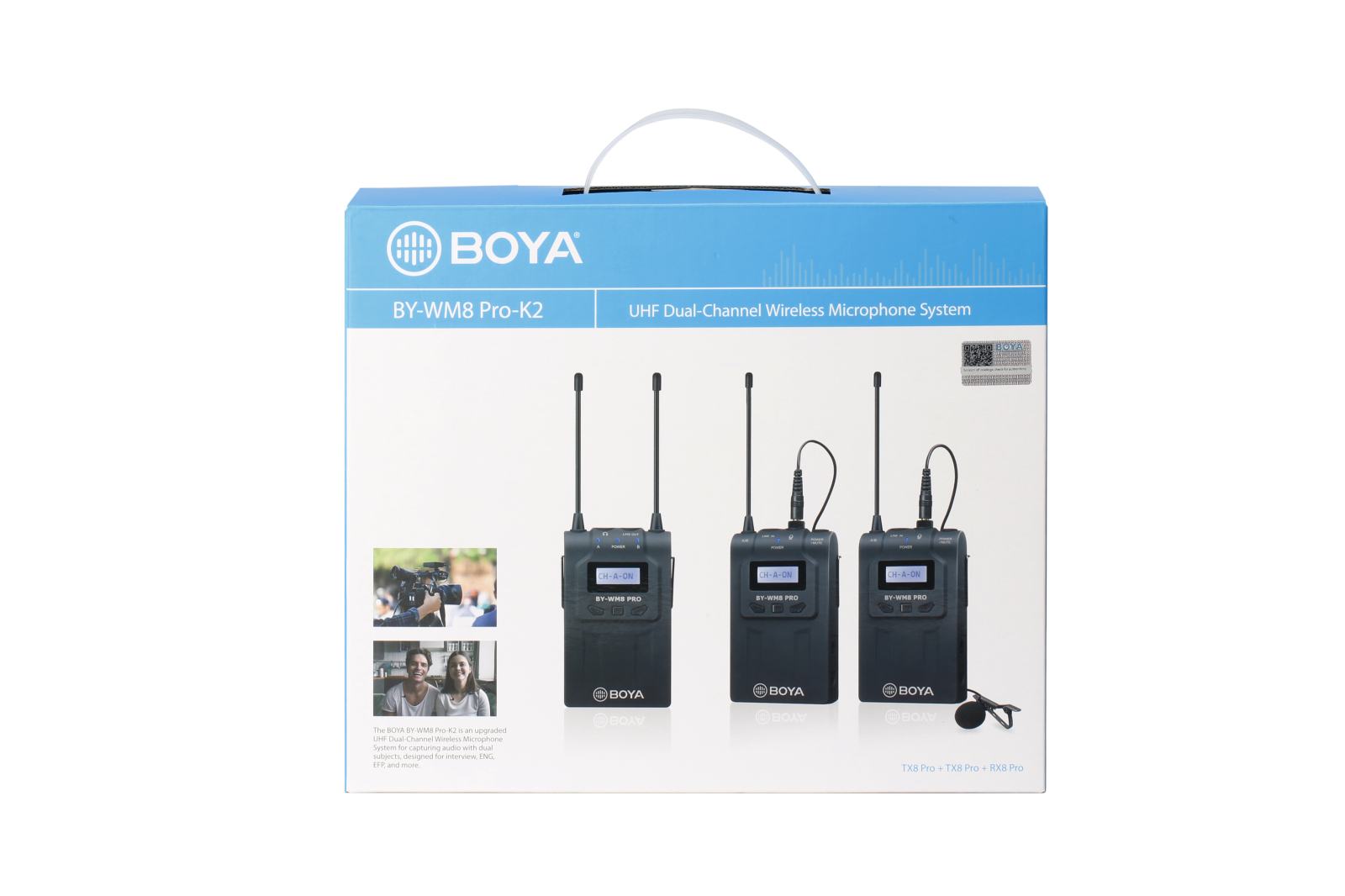 Boya WM8 PRO-K2, profi UHF Wireless microphone system (2TX+1RX)