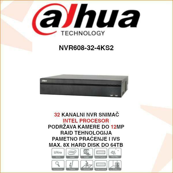 DAHUA 32 KANALNI 4K H.265 RAID NVR SNIMAČ ZA VIDEO NADZOR NVR608-32-4K