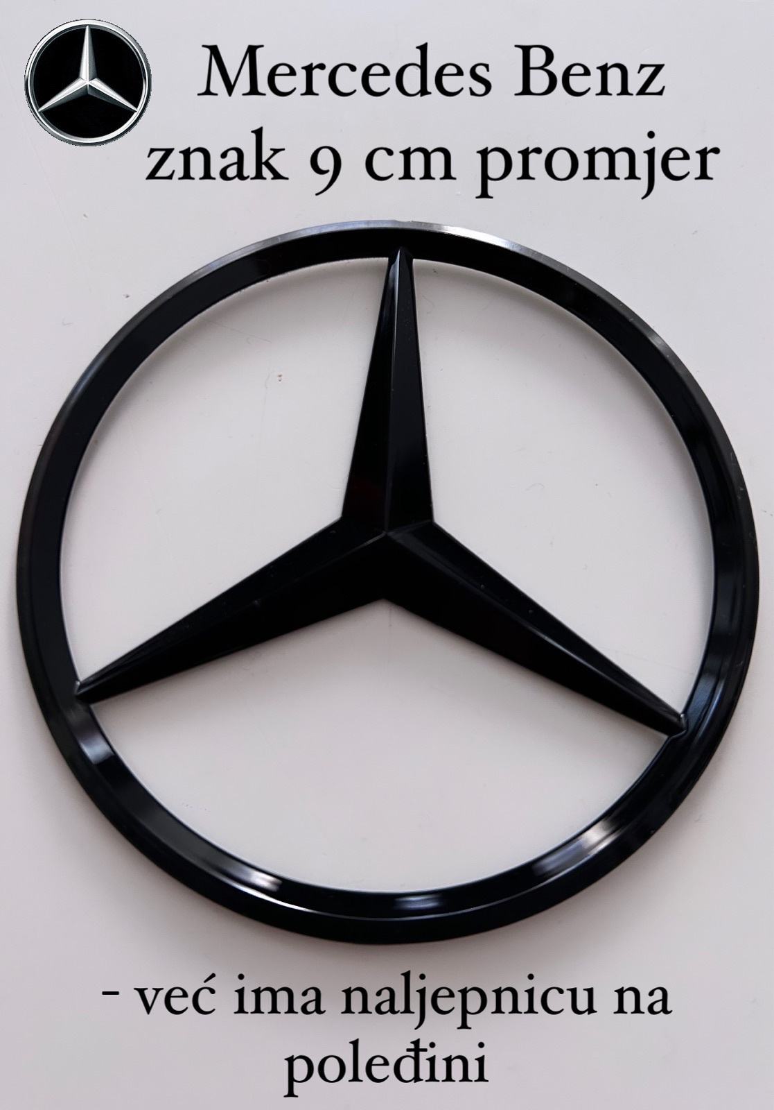 MERCEDES ZNAK CRNI sjajni 9 cm promjer Mercedes Benz star MB