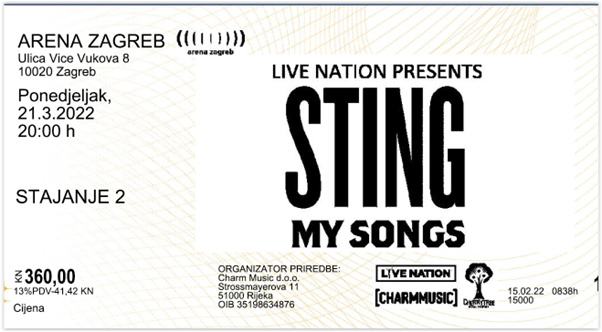 2 ulaznice za koncert Stinga u Zagrebu 31.10.2022. | Stajanje 2
