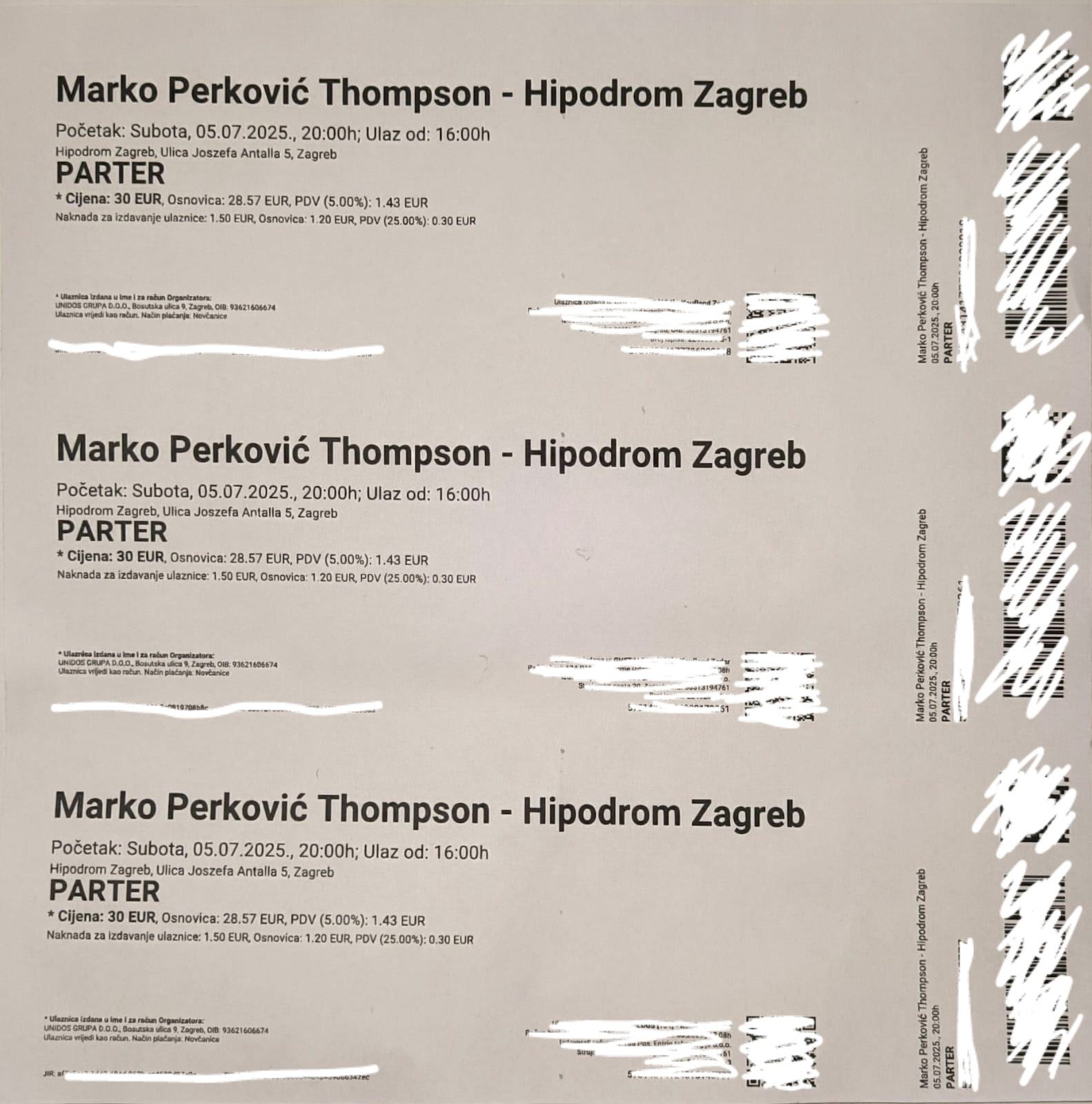 3x Fizičke karte THOMPSON HIPODROM Zagreb 05.07.2025 PARTER