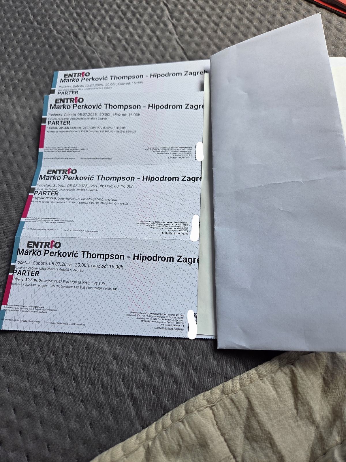 4 Karte Thompson Hipodrom koncert PARTER, preuzimanje Zagreb