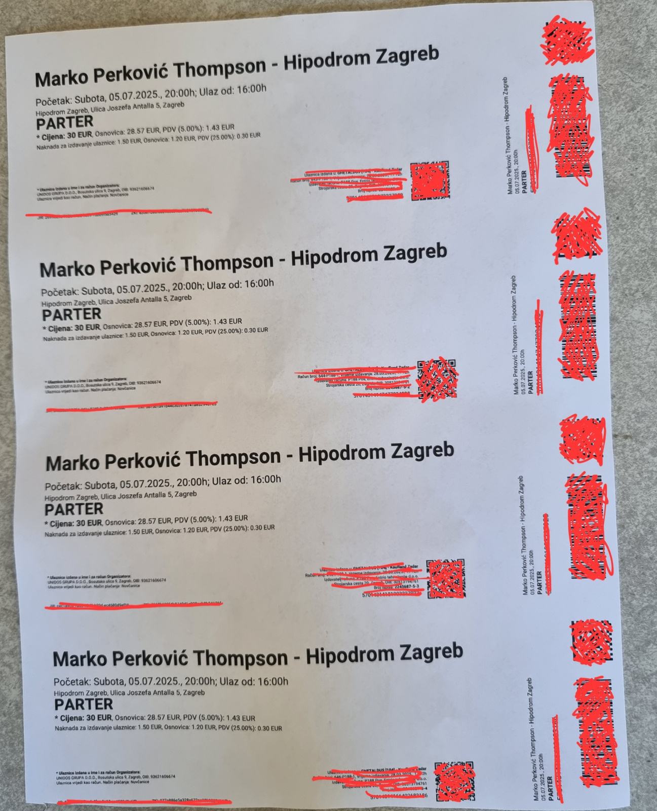 4x karte THOMPSON HIPODROM Zagreb 05.07.2025 PARTER Prodajem 4 ulazni