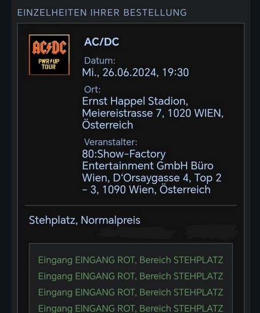 ACDC Vienna Beč 26.6. Parter/stojišče