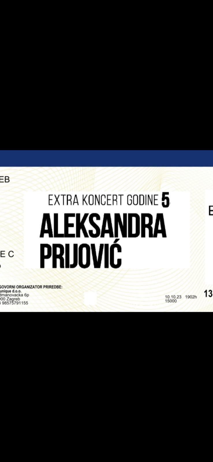Aleksandra Prijović 06.12.2023. Arena Zagreb karta