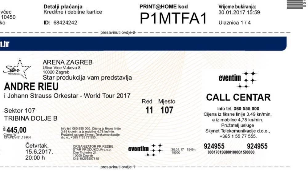 Koncert Andre Rieu dvije ulaznice