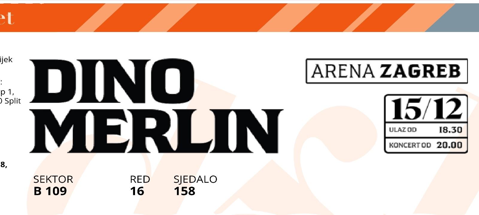 Dino Merlin, 2 ulaznice, 15.12.2023. - REZERVIRANO