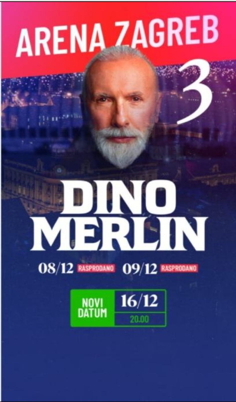Dino Merlin,2 ulaznice za Arenu Zagreb 16.12. Fan PIT C