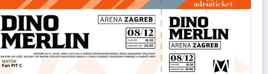 Dino Merlin 4ulaznice Fan pit Arena Zagreb 8.12.23.