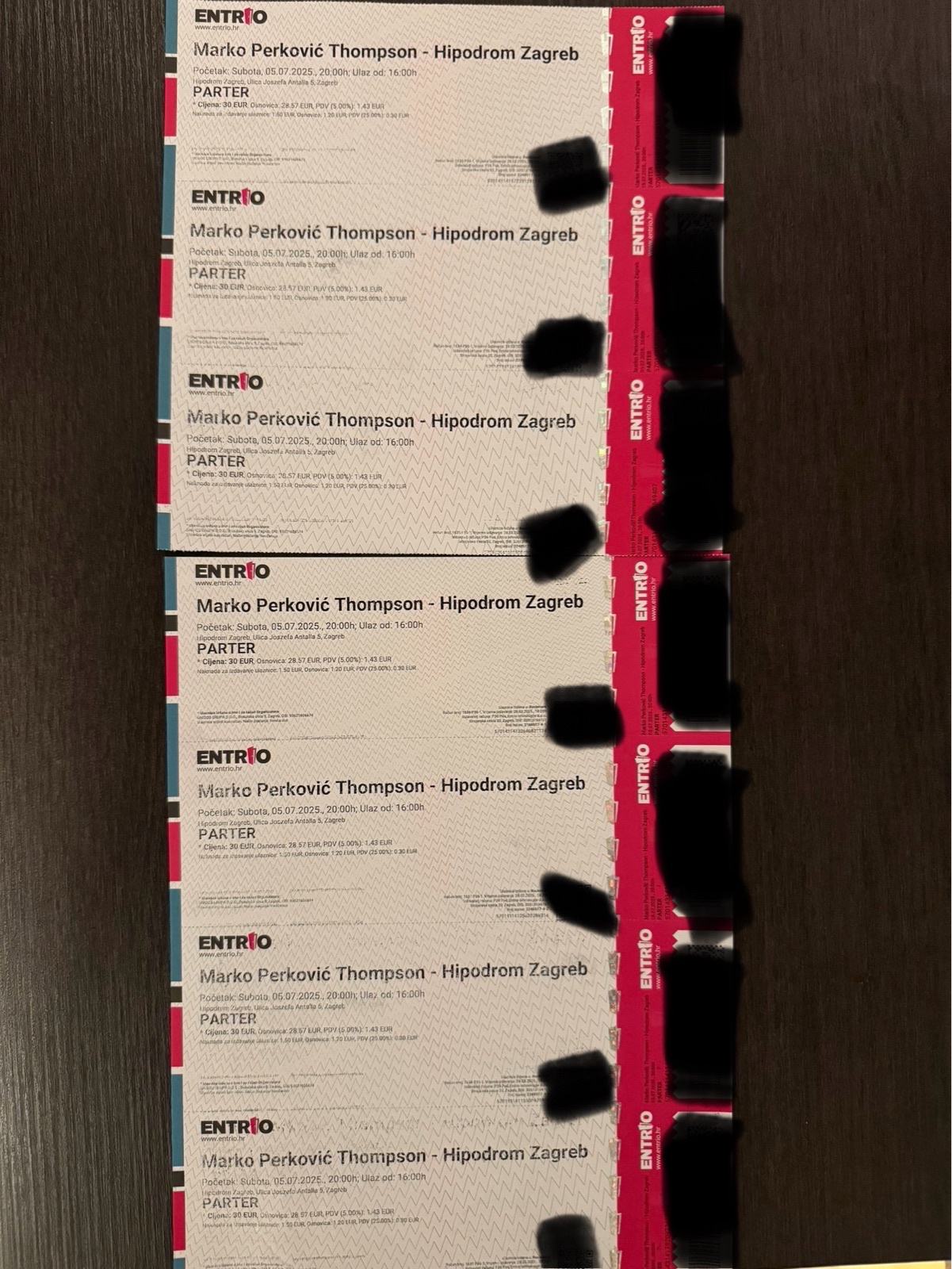 Fizičke karte (7) za Thompsonov koncert