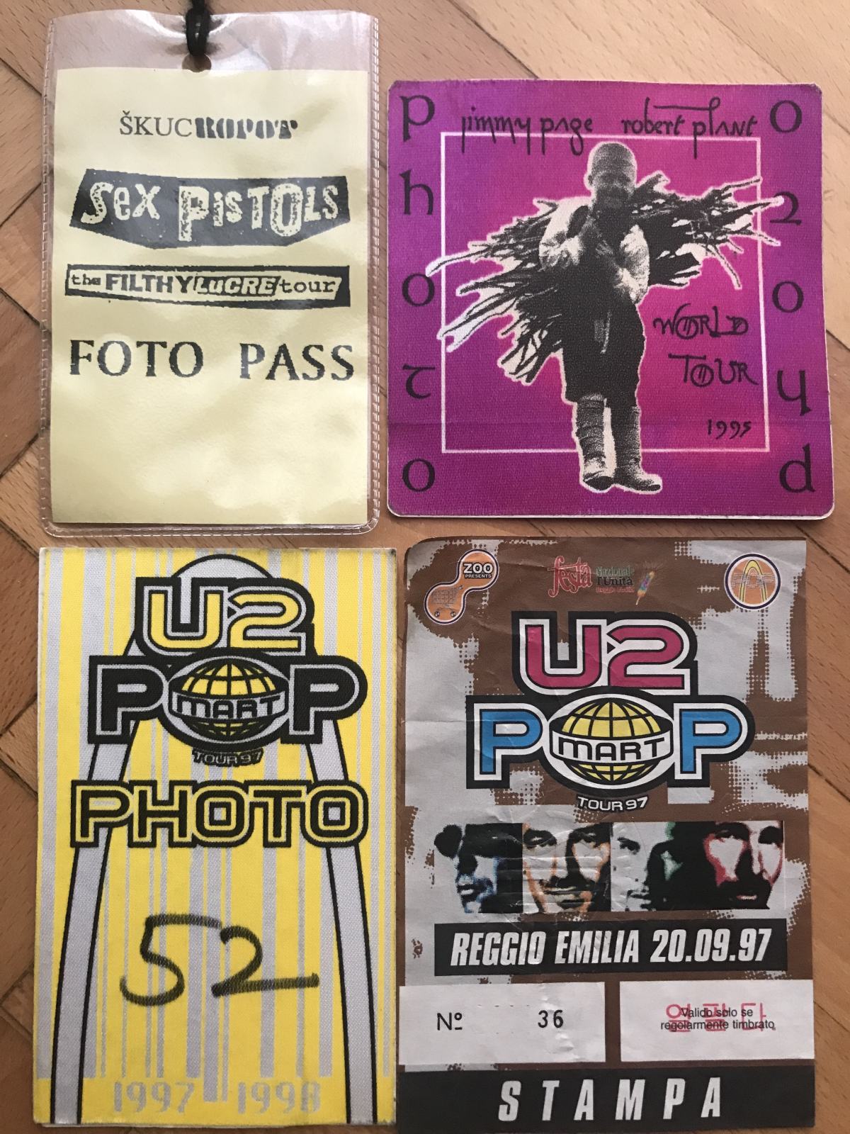 Iz1996.-98. 2xPhoto Pass: U2 + Jimmy Page i Robert Plant