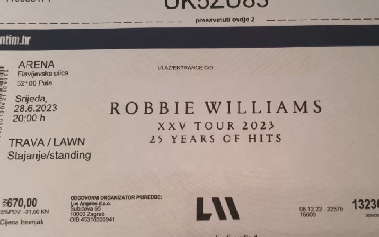 karta za koncert Robbie Williams