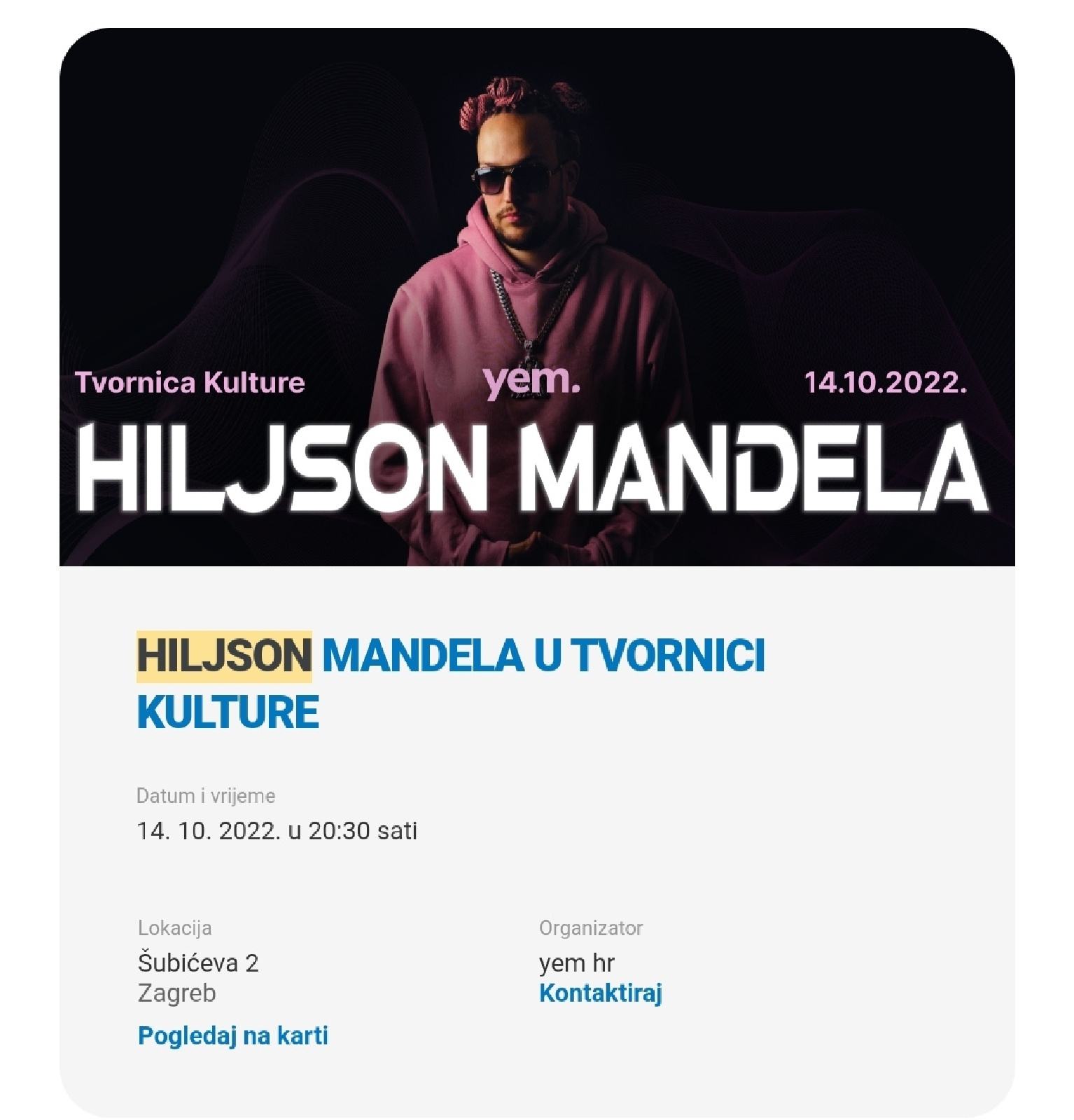 Karte za Hiljson Mandela u Tvornici Kulture