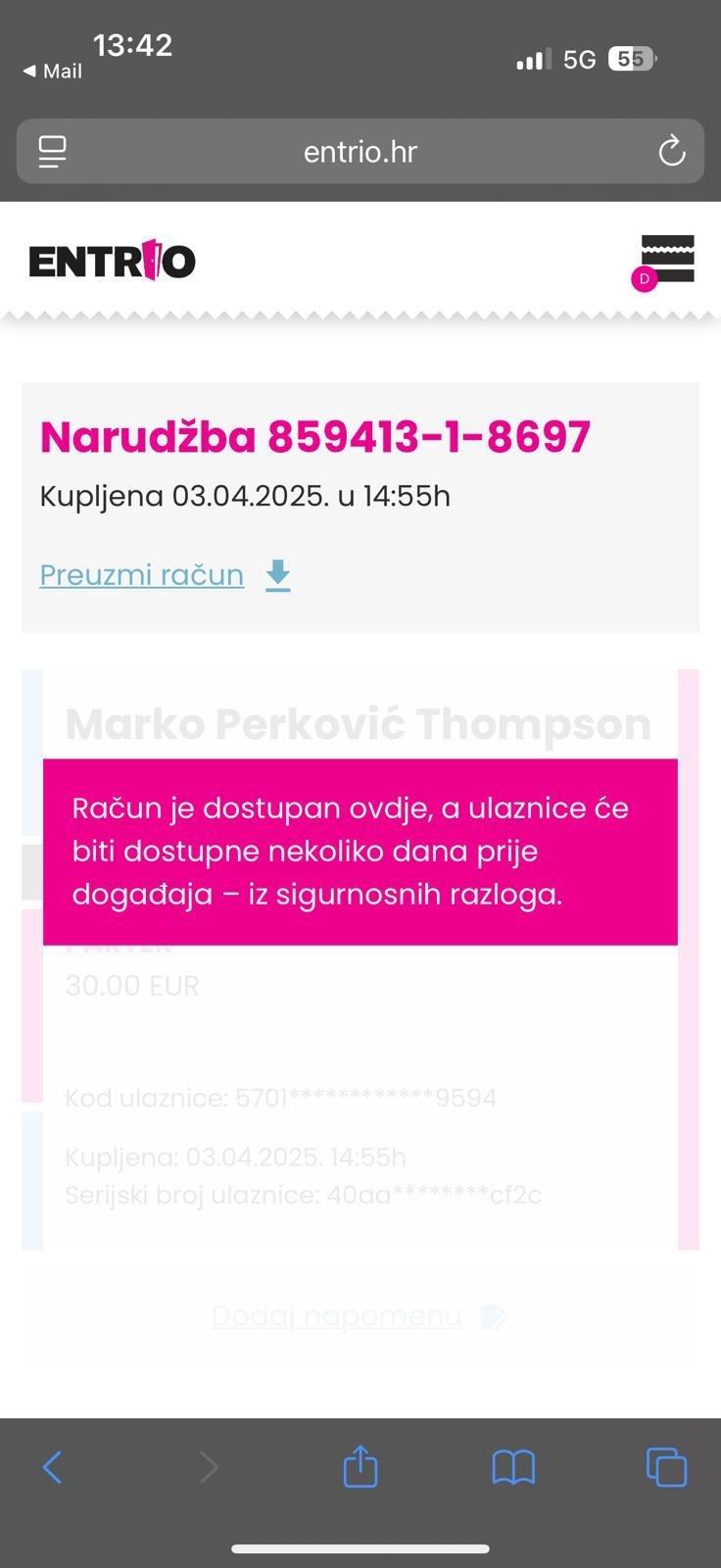 Karte za Thompsona hipodrom ( 4 karte za 100e)