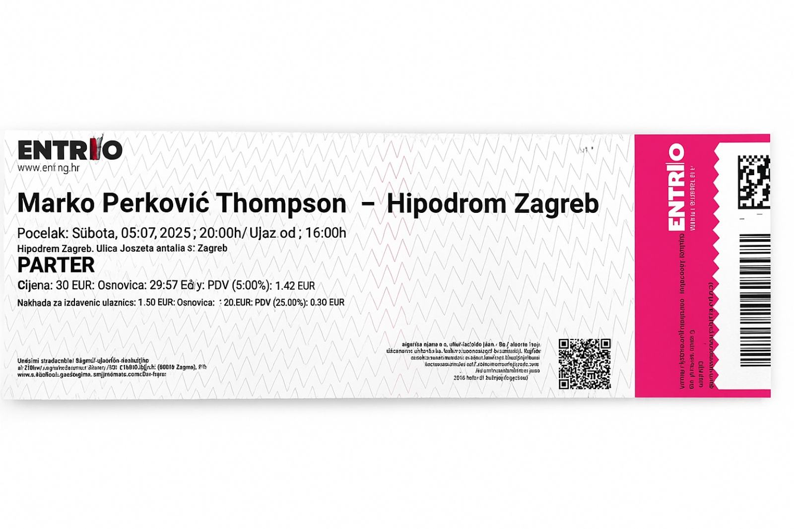 KARTE ZA THOMPSONA PARTER 20€