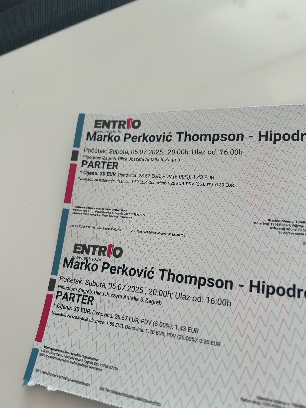 Marko Perkovic Thompson - Hipodrom Zagreb 2 ulaznice Parter