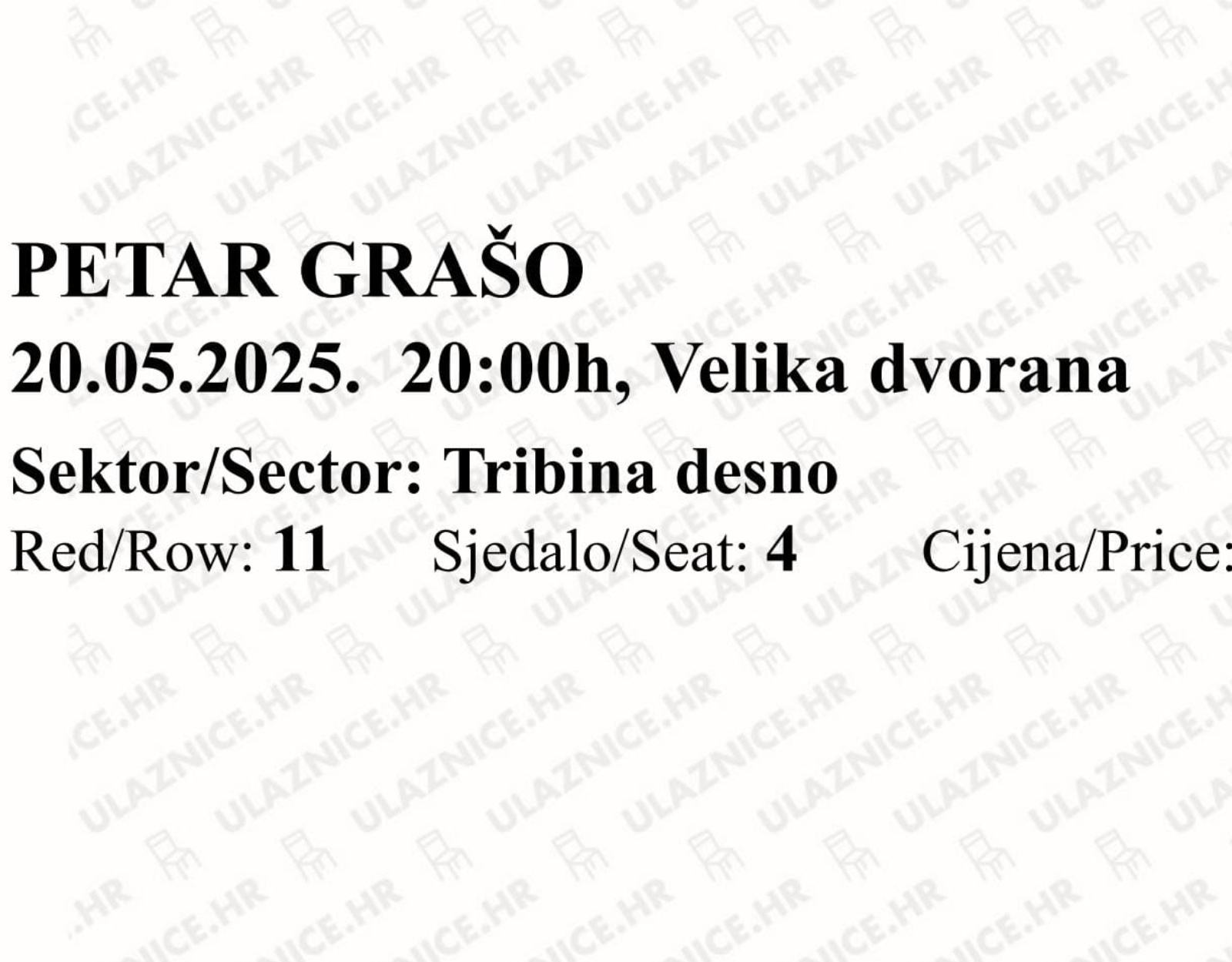 Petar Grašo Lisinski 20.5. - 2 Ulaznice