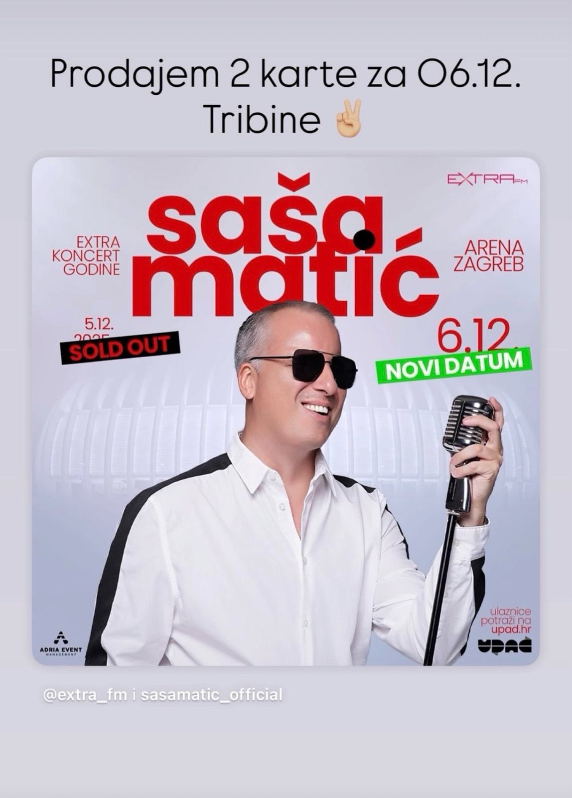 PRODAJEM 2 KARTE ZA KONCERT SAŠE MATIĆA