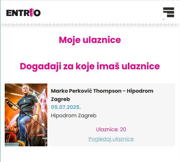 Prodajem karte za koncert MP Thompsona - PO NABAVNOJ CIJENI - PARTER