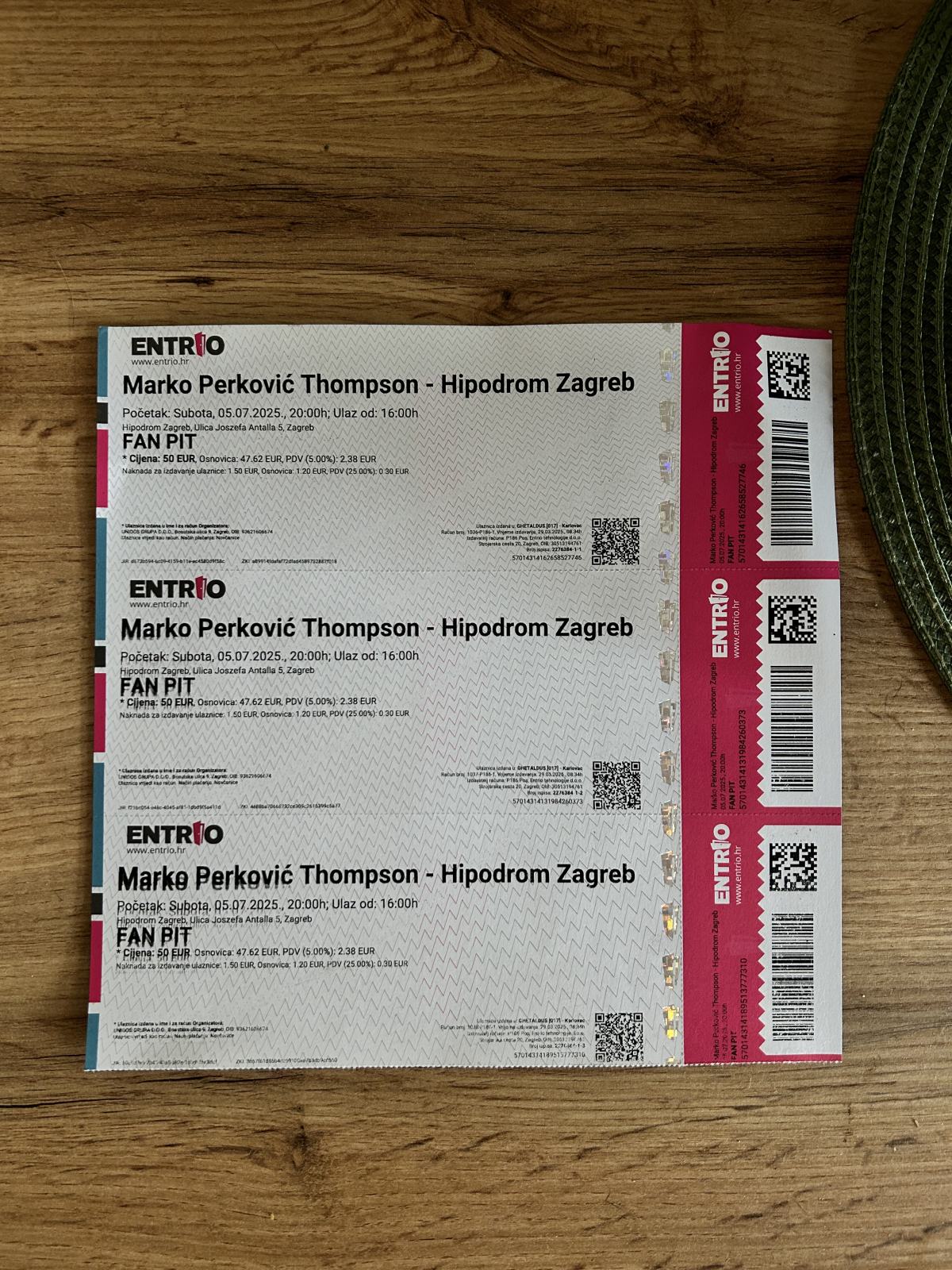 Thompson - 3 ulaznice - FAN PIT