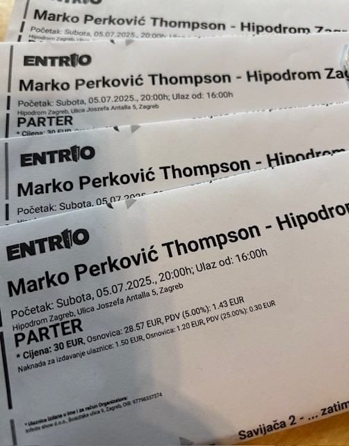 THOMPSON Hipodrom 05.07. 2025. PARTER 5 kom, 32EUR/komad