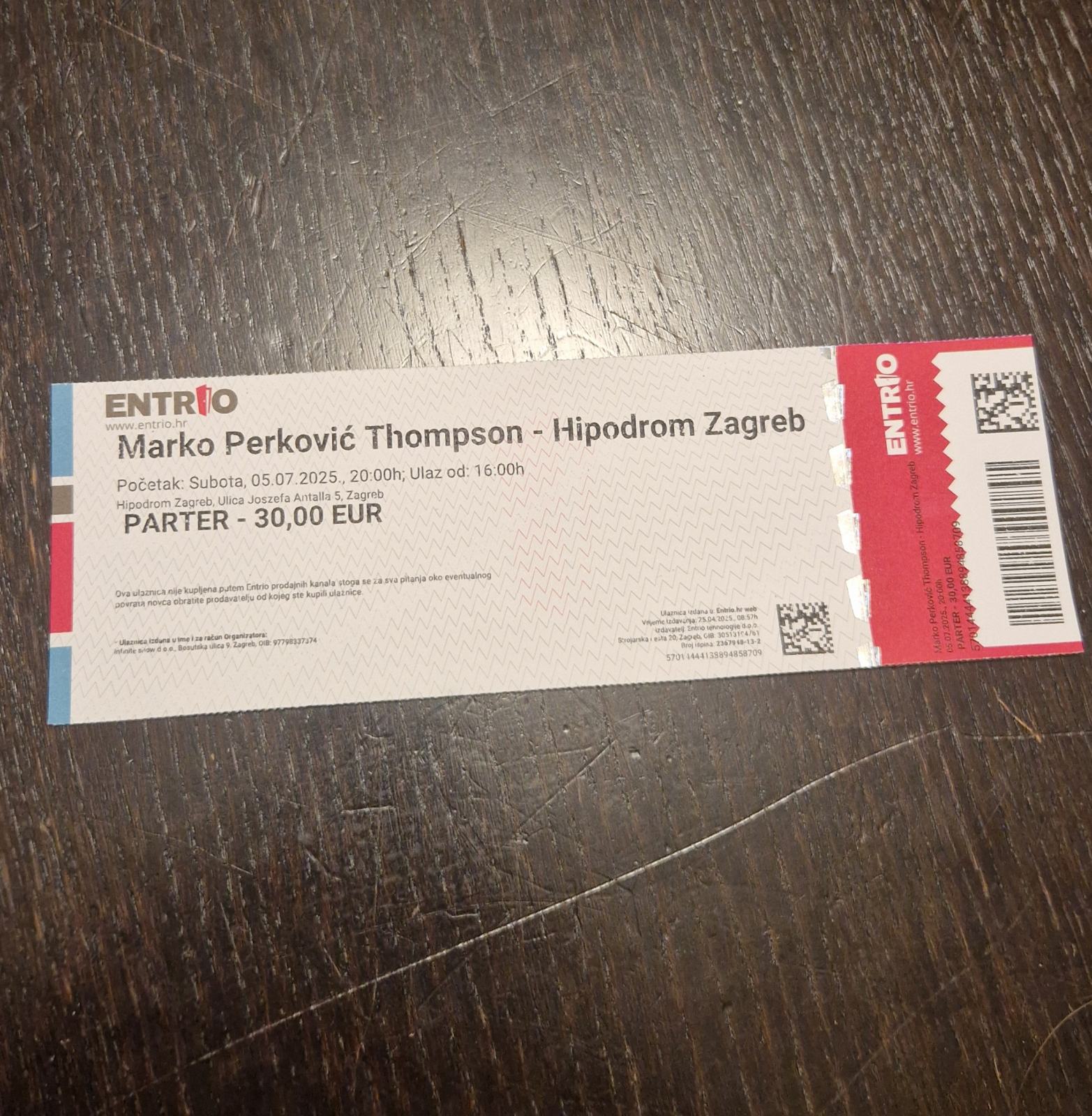 Thompson Hipodrom 7 ulaznica za parter