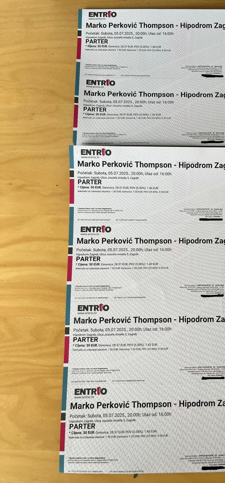 THOMPSON HIPODROM PARTER, fizičke karte kupljene u Ghetaldusu