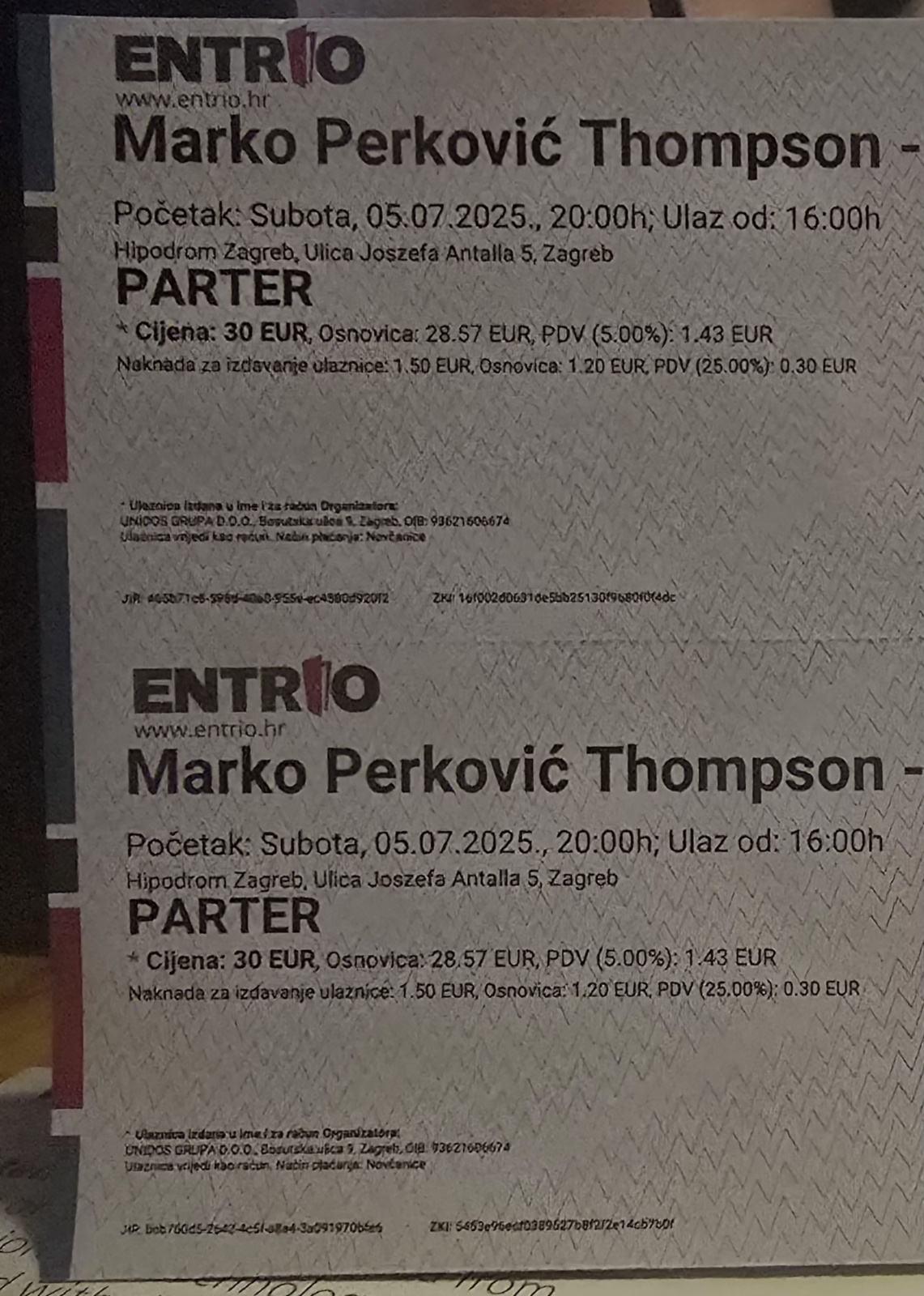 Thompson kartu za koncert 05.07.2025 PARTER