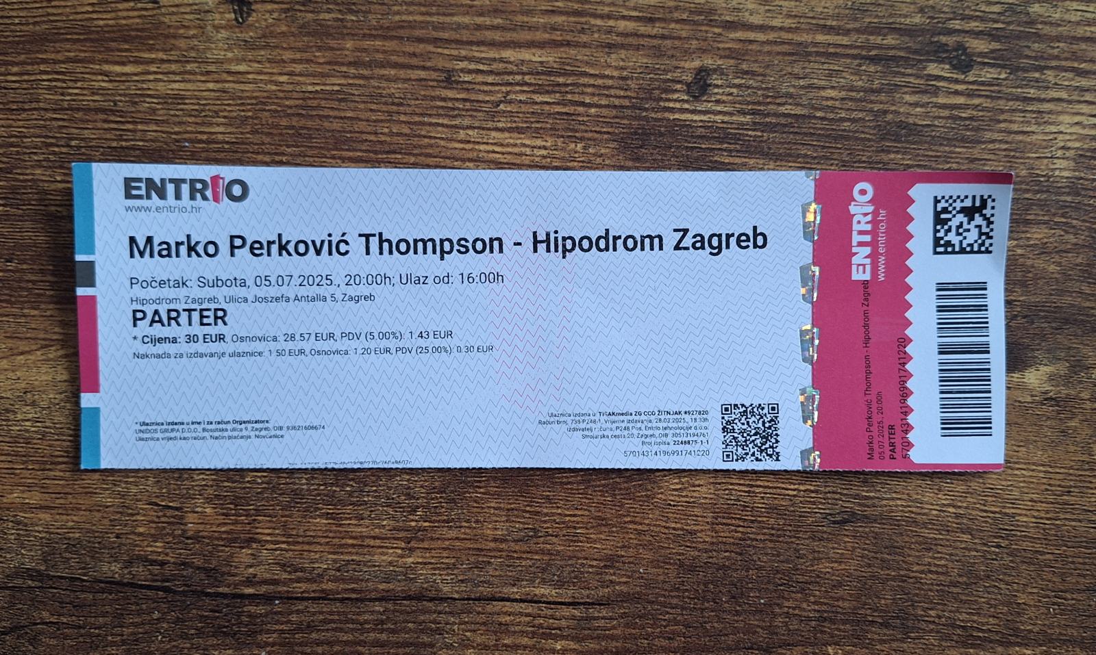 Ulaznica za Thompson koncert na Hipodromu - 1x karta