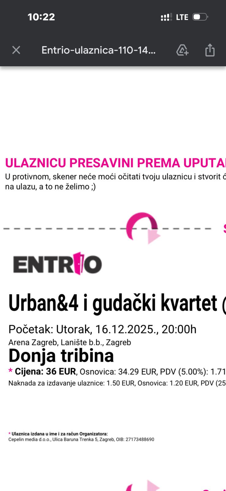 Urban&4 - Nitko Osim Nas @Arena Zagreb - ulaznice