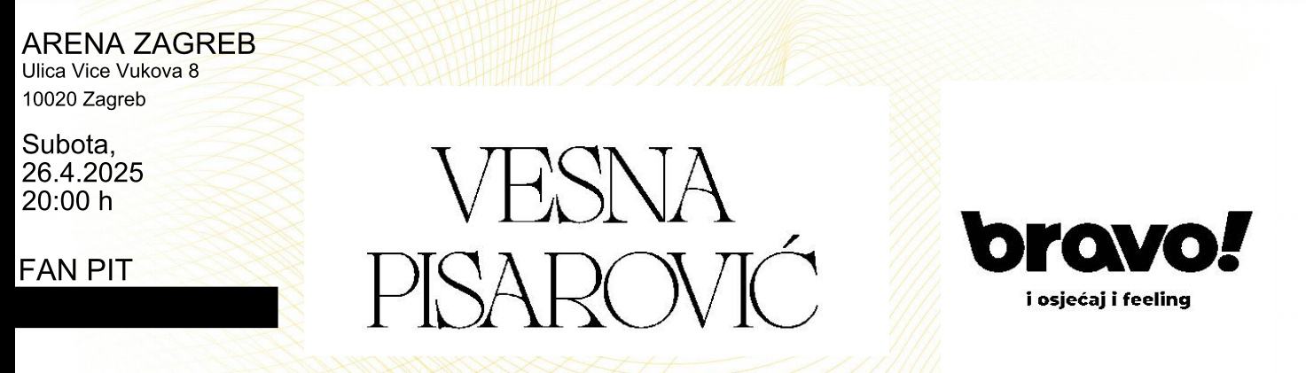 Vesna u Areni - Arena Zagreb 26.4. - DVIJE ulaznice - FAN PIT