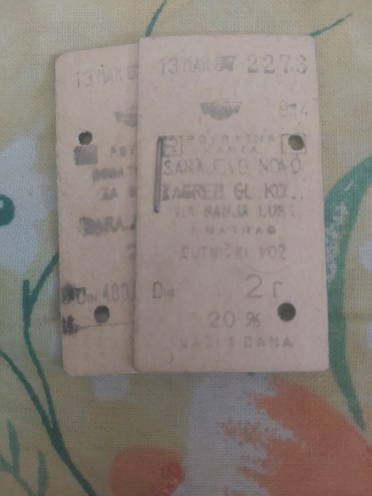 KARTA ZA VLAK SARAJEVO-ZAGREB EX YU