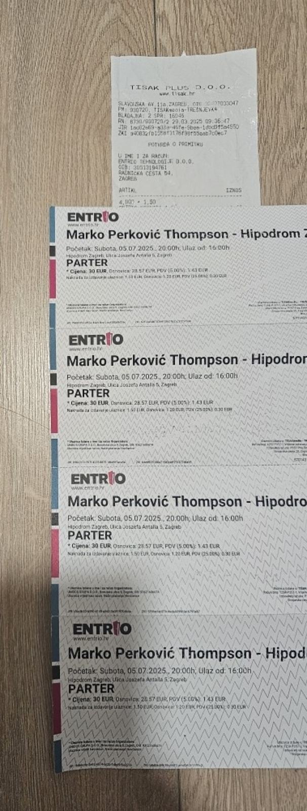 THOMPSON KONCERT - 4 KARTE, HIPODROM 5.7.