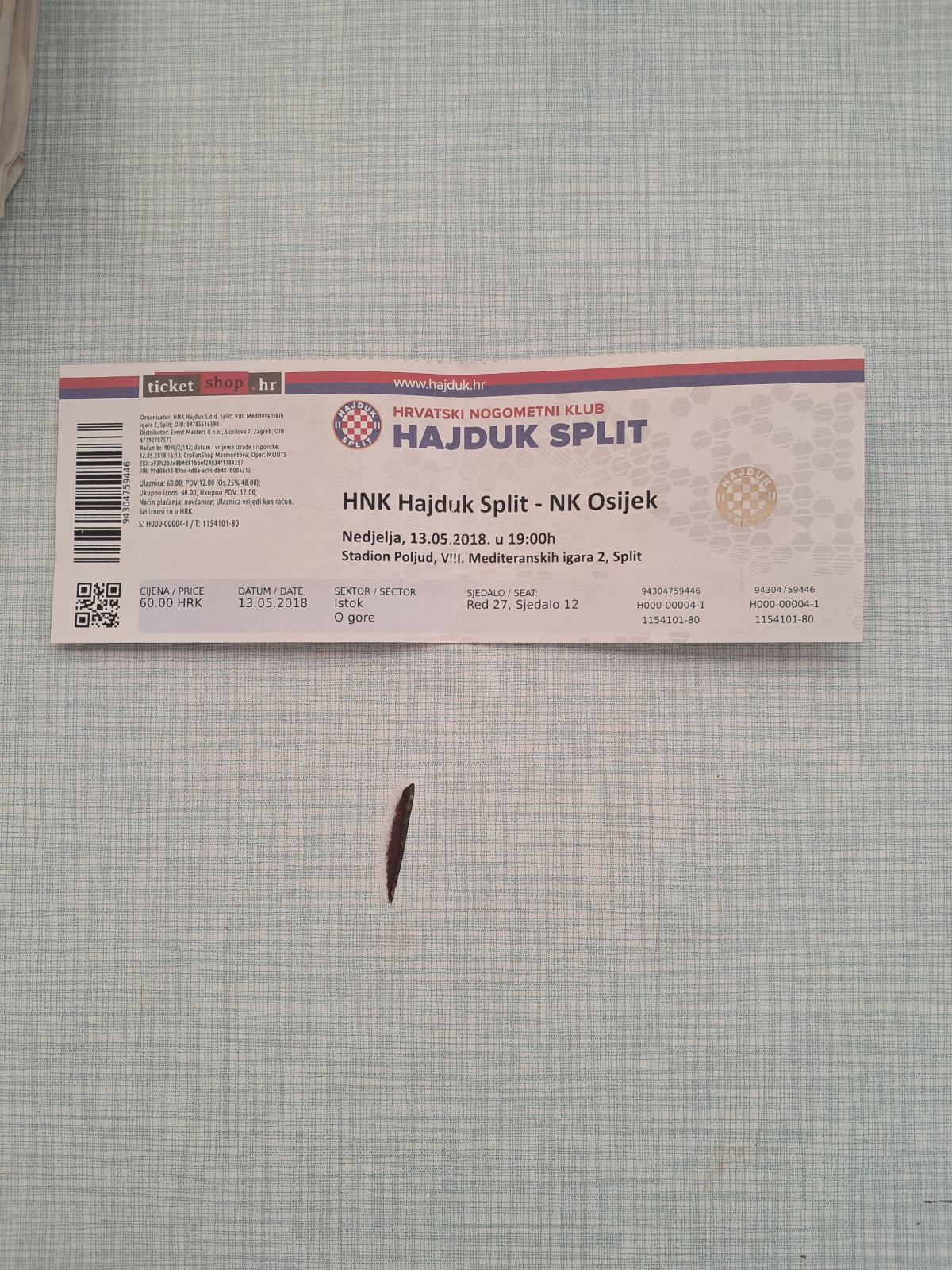 ulaznica hnk hajduk split-nk osijek 13.5.2018 u 19h stadion poljud