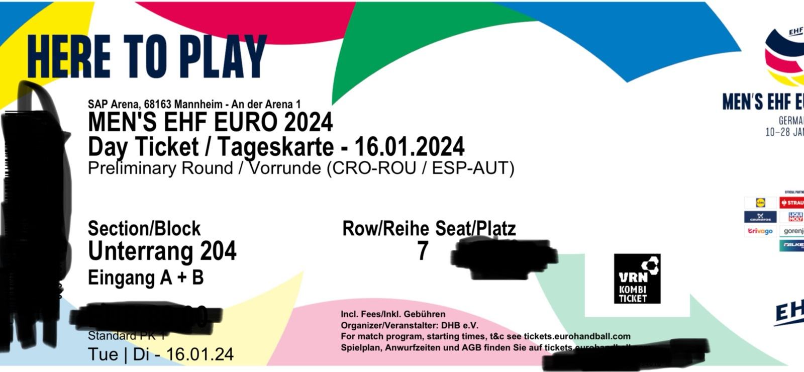 2 Ulaznice rukomet EHF EURO 2024 / Hrvatska Rumunjska - 16.01.2024