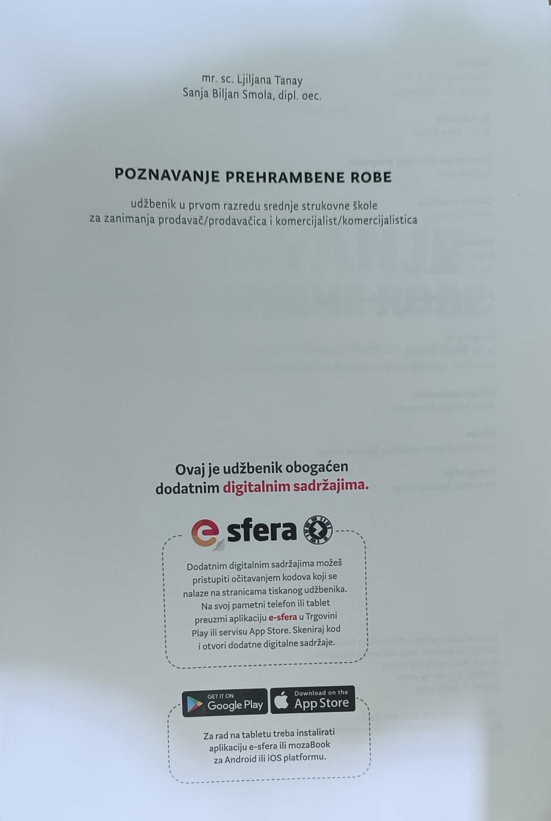 Poznavanje prehrambene robe - udžbenik za 1. razred