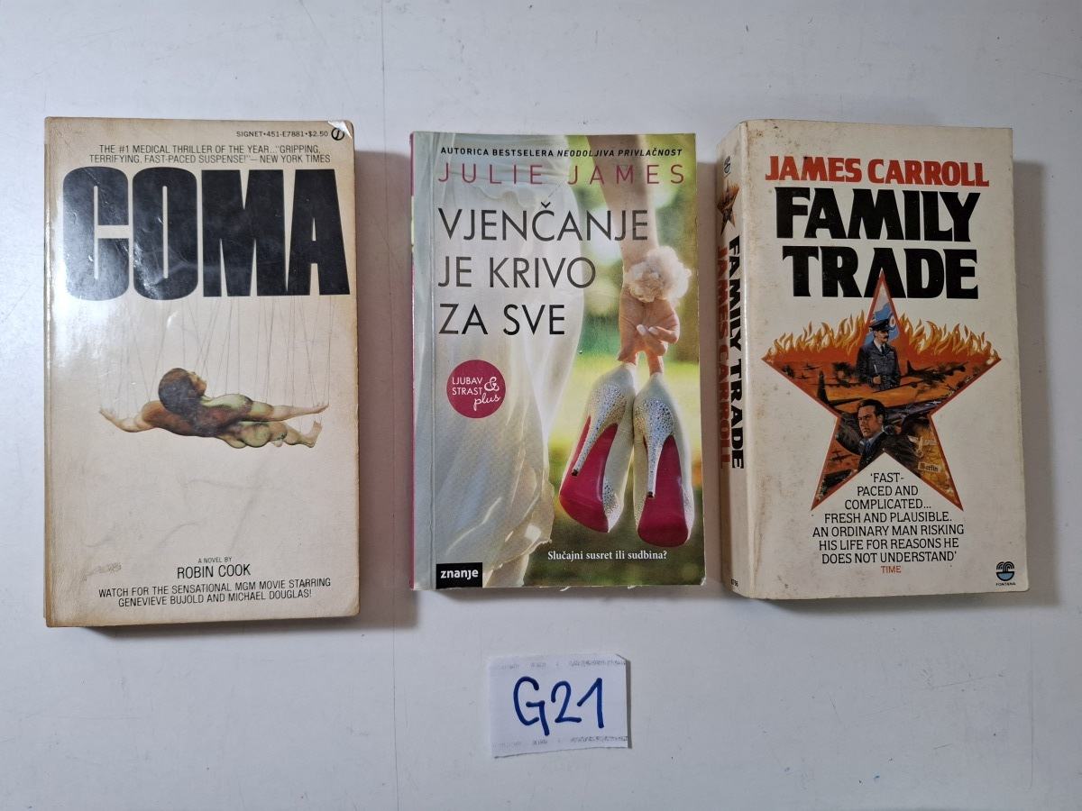 Tri knjige. Beletristika. Romani. Jadna knjiga 1,77 eura.