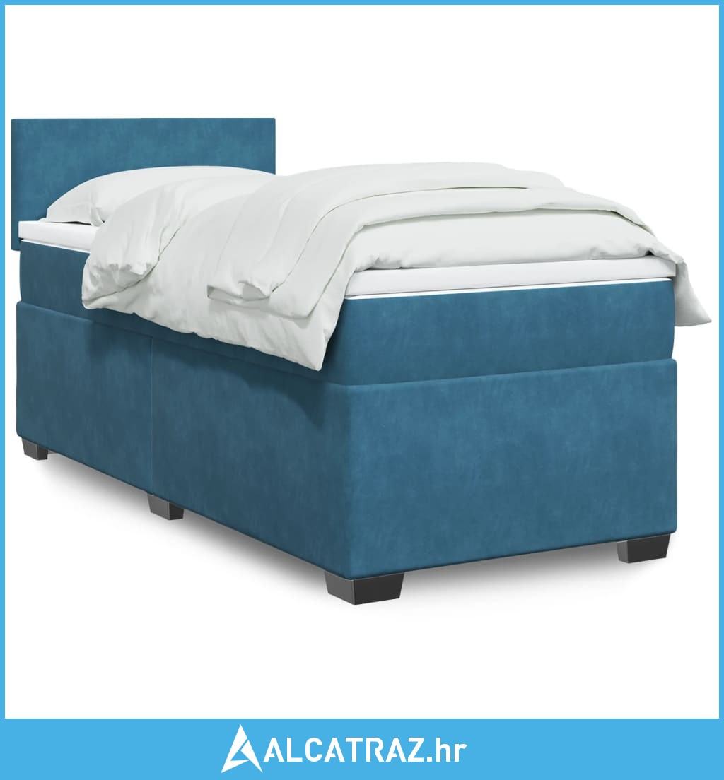 Box spring krevet s madracem plavi 90x200 cm baršunasti - NOVO