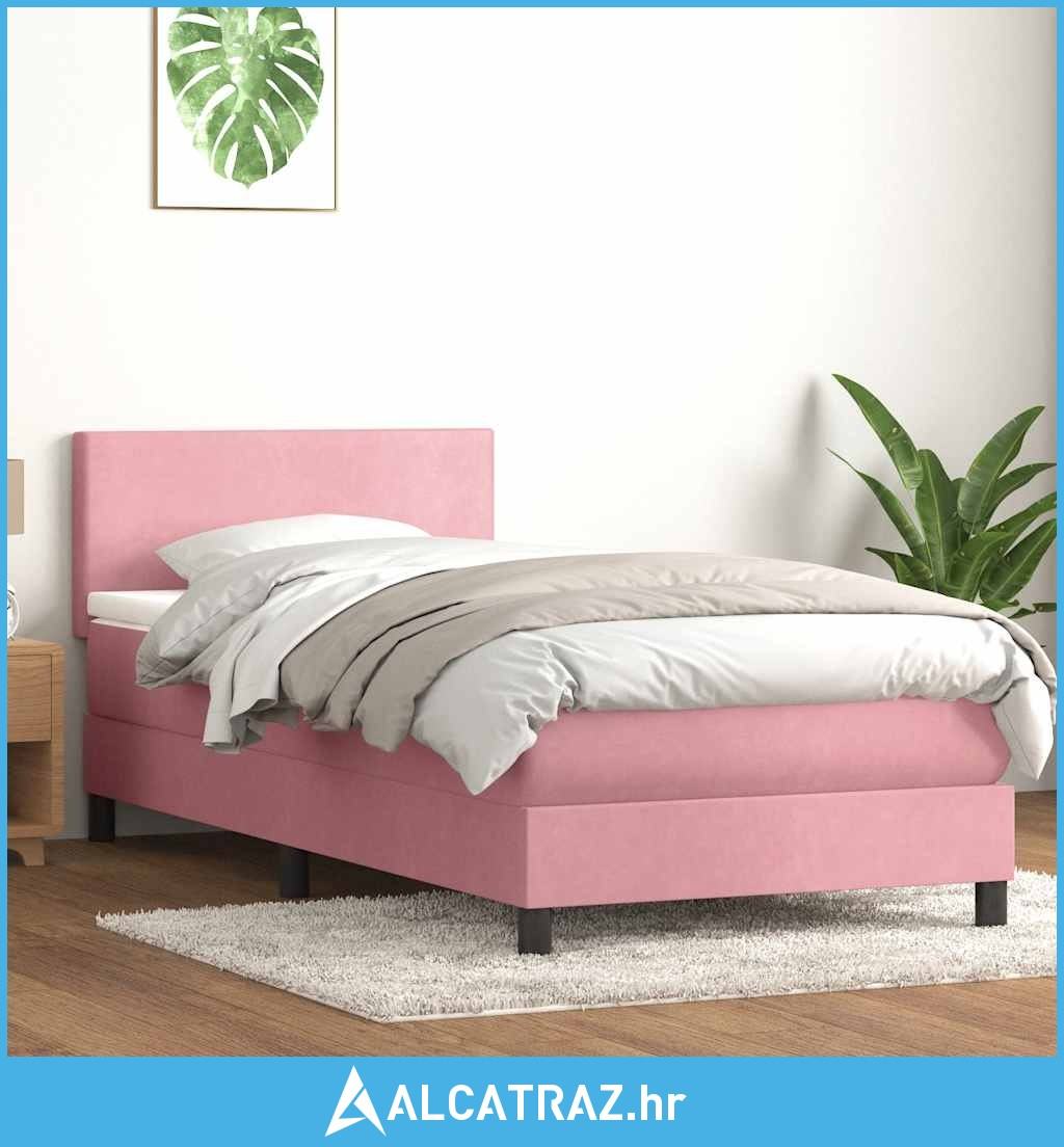 Box Spring krevet s madracem ružičasti 100x220 cm baršun - NOVO