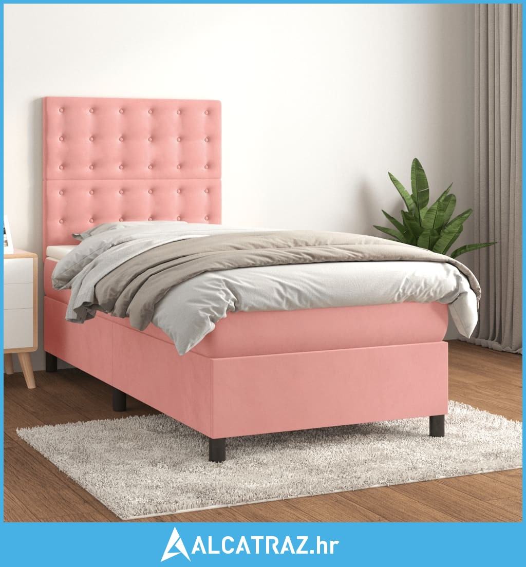 Box spring krevet s madracem ružičasti 80 x 200 cm baršunasti - NOVO