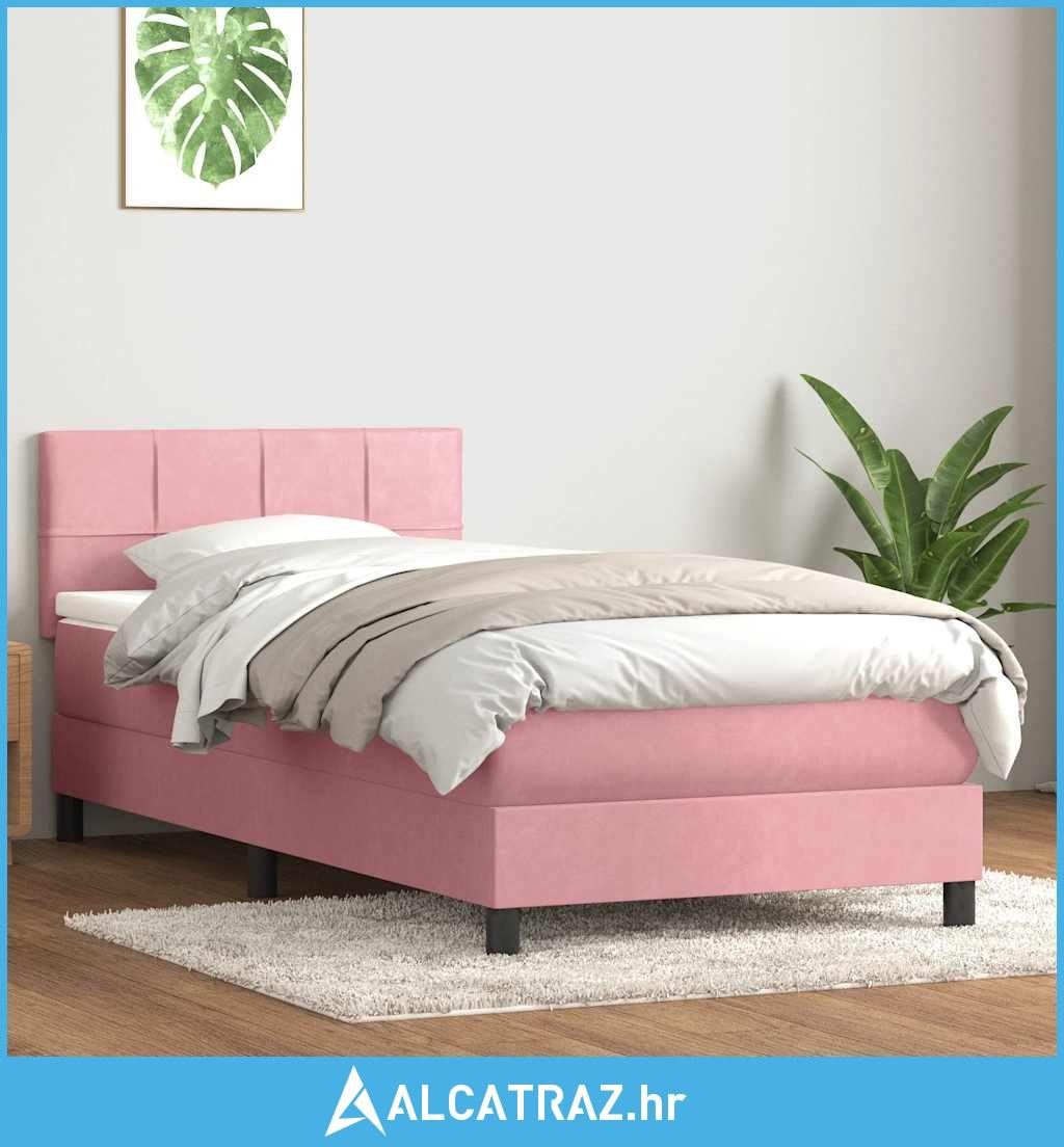 Box spring krevet s madracem ružičasti 90x220 cm baršunasti - NOVO
