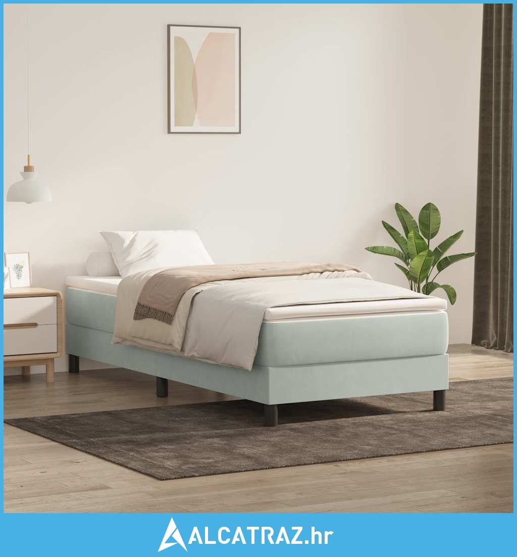 Box Spring krevet s madracem svijetlo sivi 90x220 cm baršun - NOVO