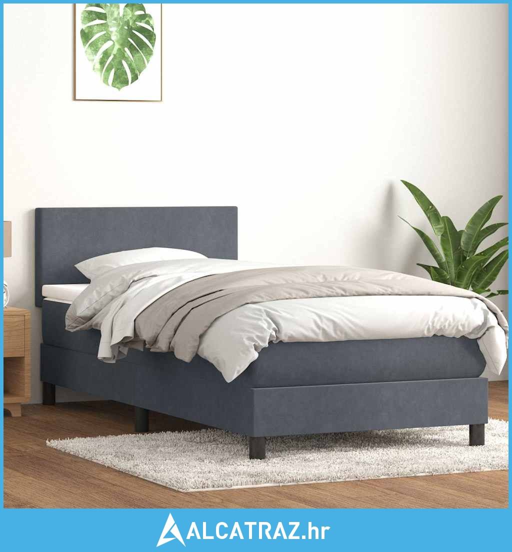 Box Spring krevet s madracem tamno sivi 80x210 cm baršun - NOVO