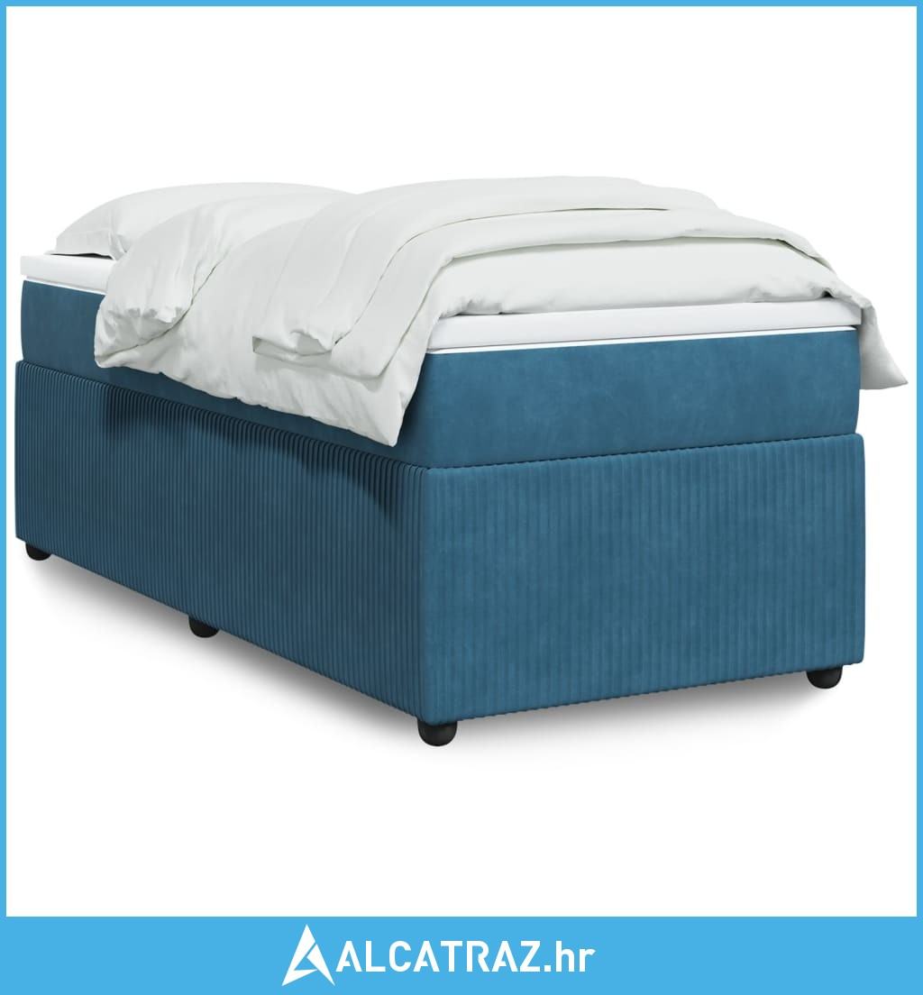 Box spring krevet s madracem tamnoplavi 90x200 cm baršunasti - NOVO